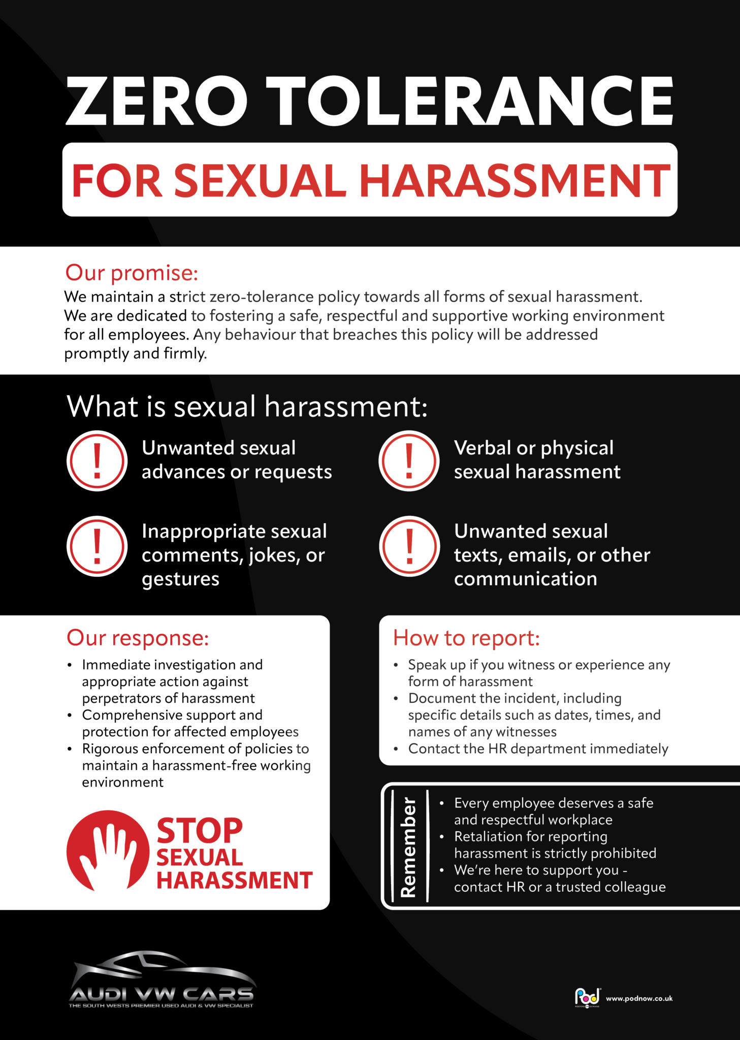 Audi VW Cars - Zero Tolerance for Sexual harassment | POD | Posters On ...