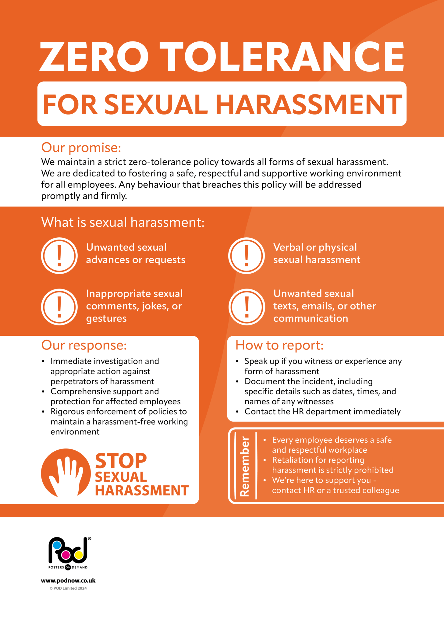 Zero Tolerance For Sexual Harassment Pod Posters On Demand